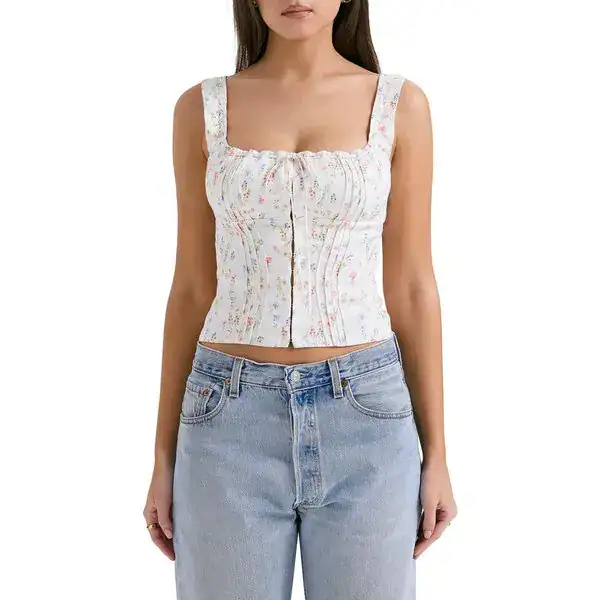 House Of Cb Chicca Square Neck Corset Top - White/ Pink Blue